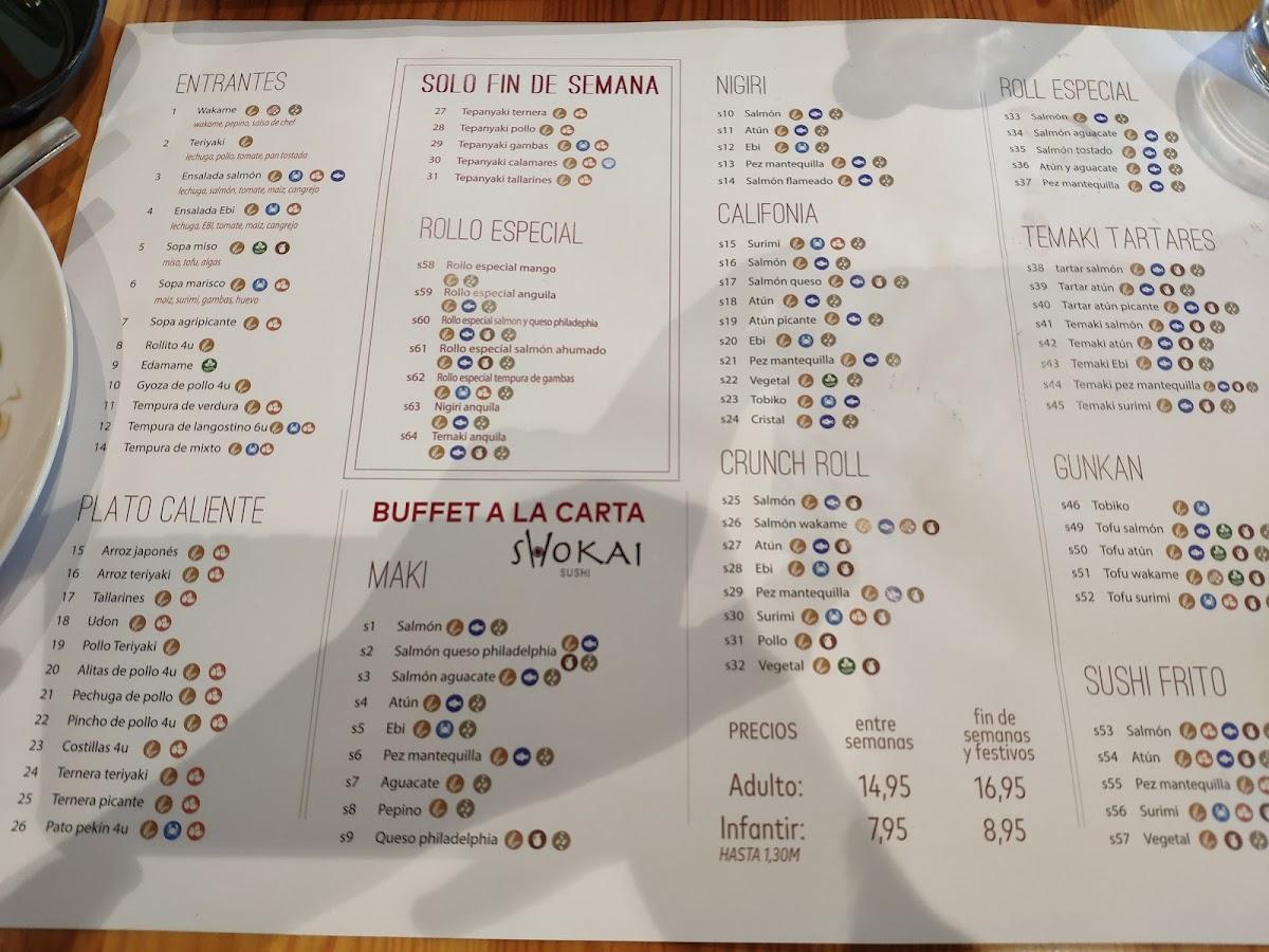 Carta de SHOKAI sushi bar, Castellón de la Plana