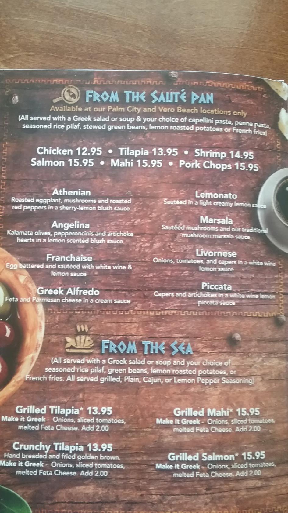 Menu at Spiro’s Taverna of Vero Beach restaurant, Vero Beach