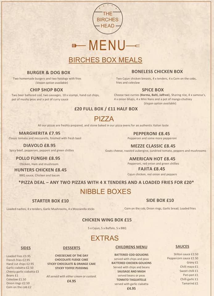 Menu at The Birches Head pub & bar, Stoke-on-Trent