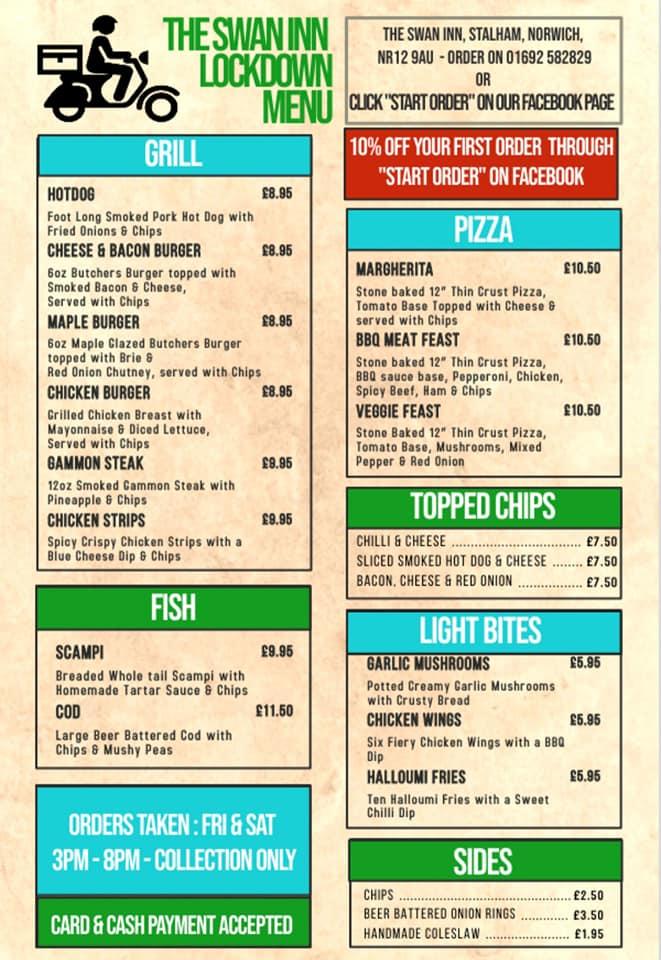 Menu at The Swan Inn Stalham pub & bar, Stalham, 90 High St