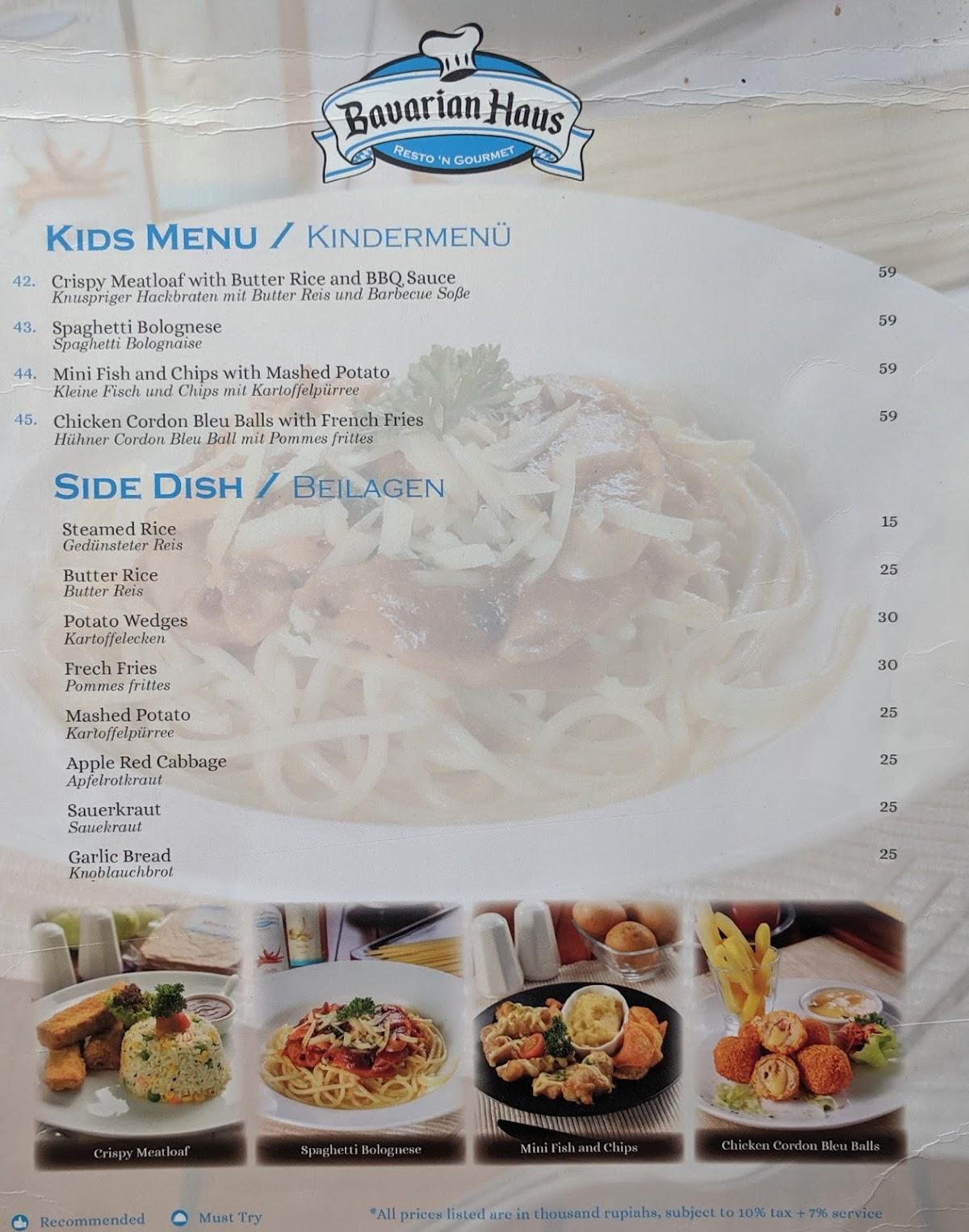 Carta del restaurante Bavarian Haus Bratwurst 'n Grill, Megamendung