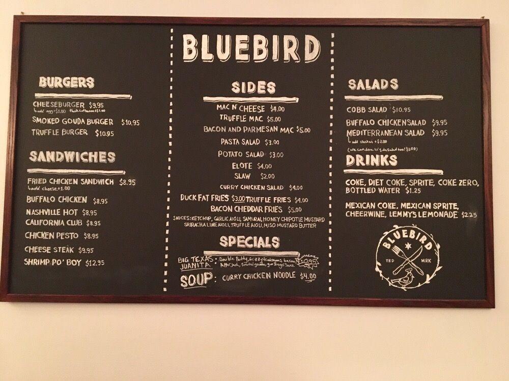 Menu at Bluebird restaurant, Chicago, N Clark St