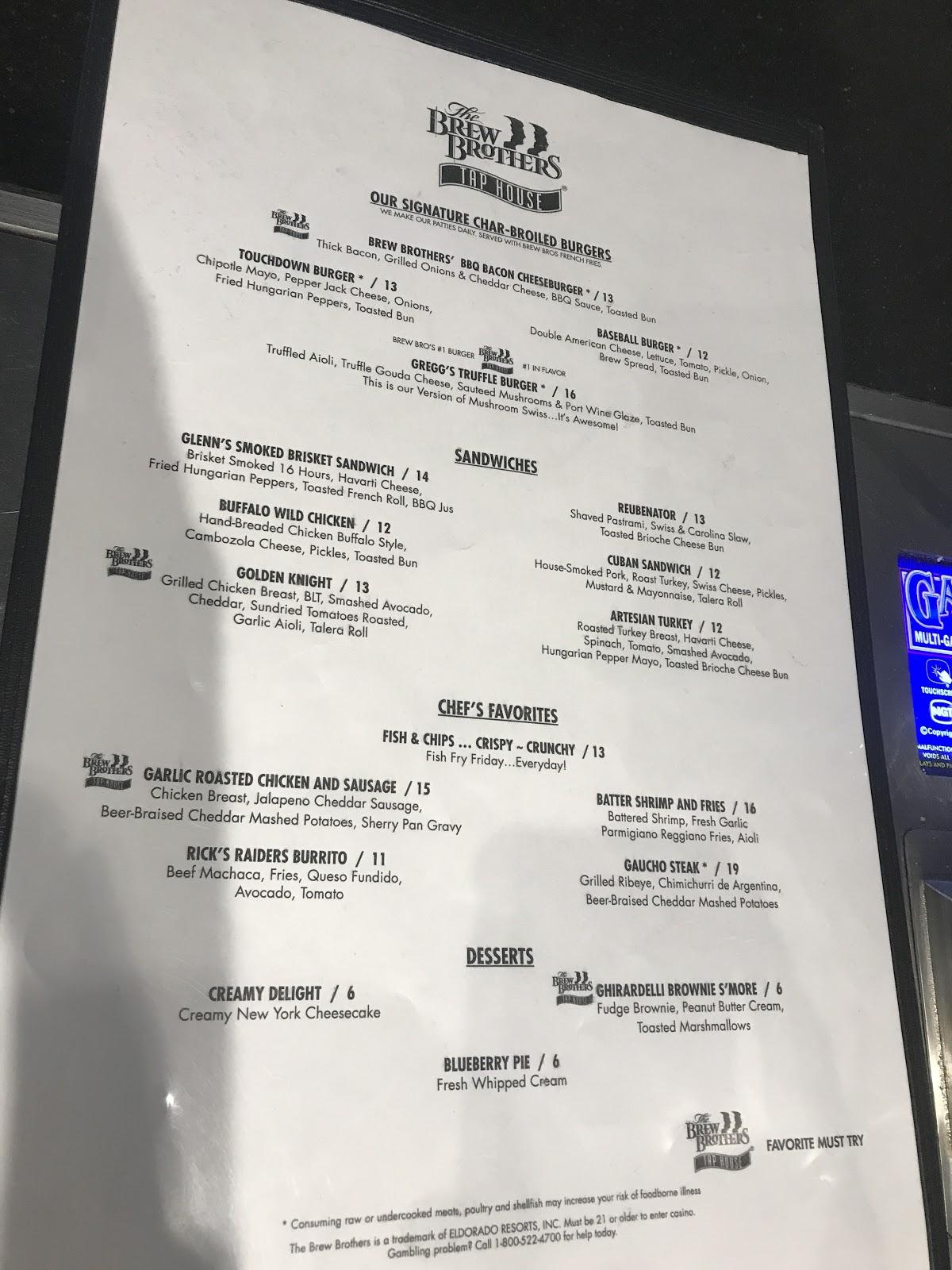 Menu at The Brew Brothers pub & bar, Laughlin, S Casino Dr
