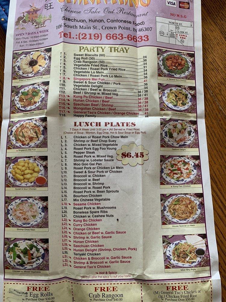 Menu at China King restaurant, Crown Point, 106 S Main St