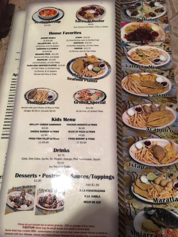 Menu at Playa Azul Seafood and Oyster Bar, Houston