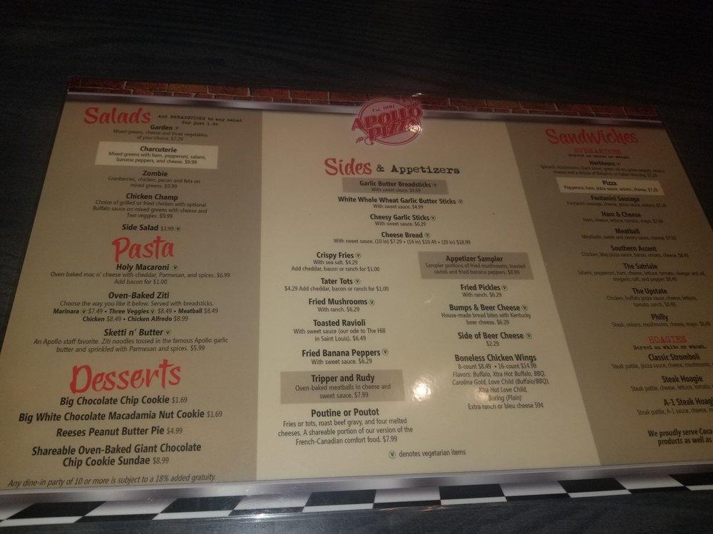 Menu at Apollo Pizza Meadowthorpe Taproom pizzeria, Lexington, Leestown Rd