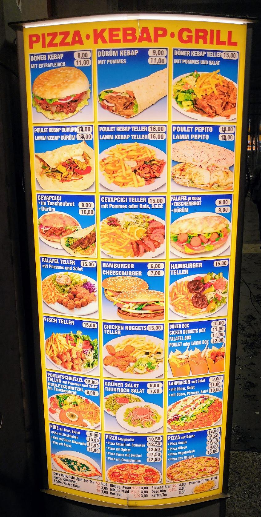 Menu da Bahnhof Imbiss (SBB), Basilea, Post-Passage 3