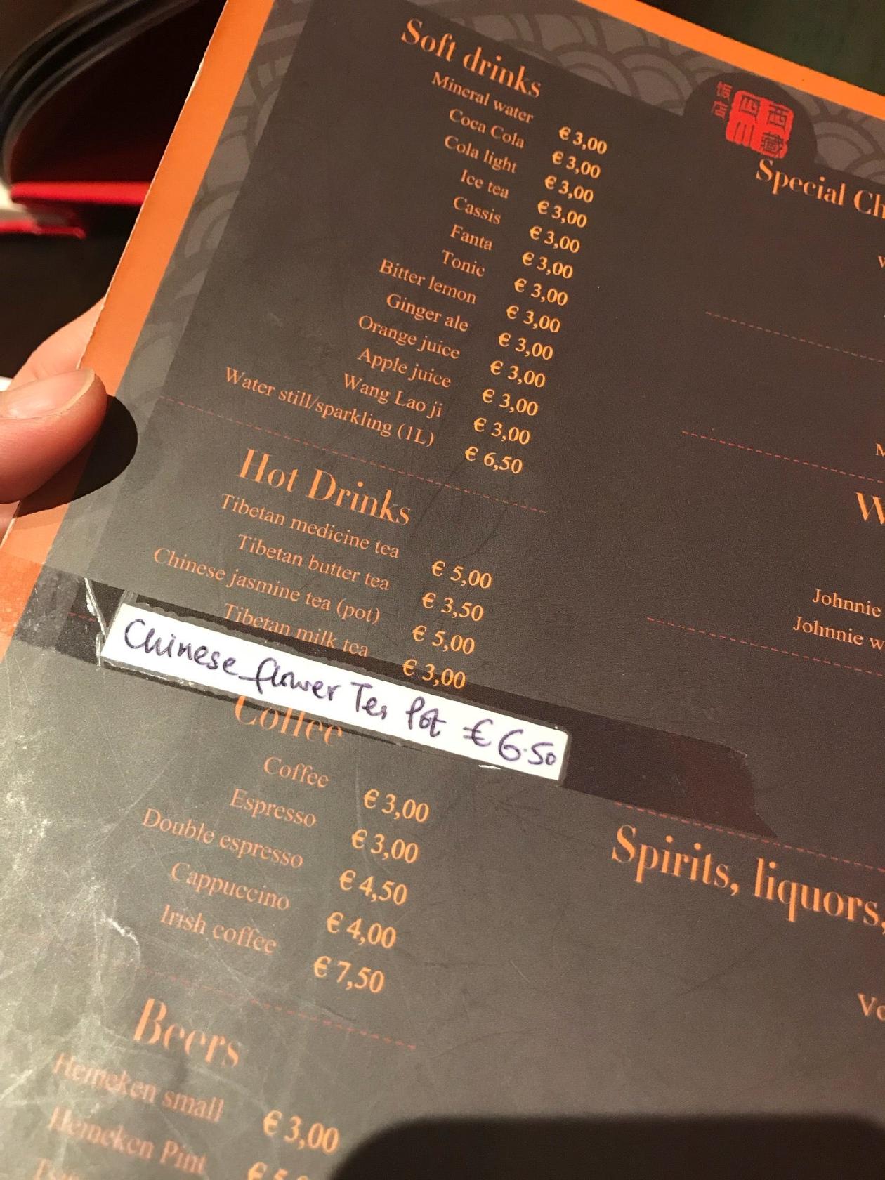Menu at China Sichuan Restaurant / Chengdu, Amsterdam