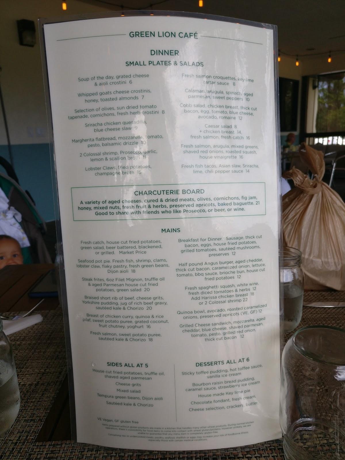 Menu at Green Lion Cafe, Palm Coast, 100 Cooper Ln