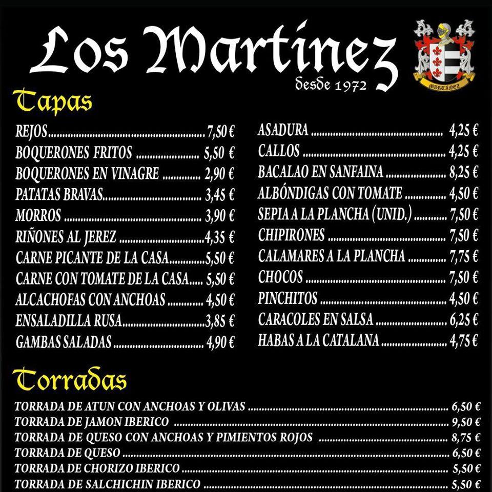 Menu at Los Martinez steakhouse, Sabadell