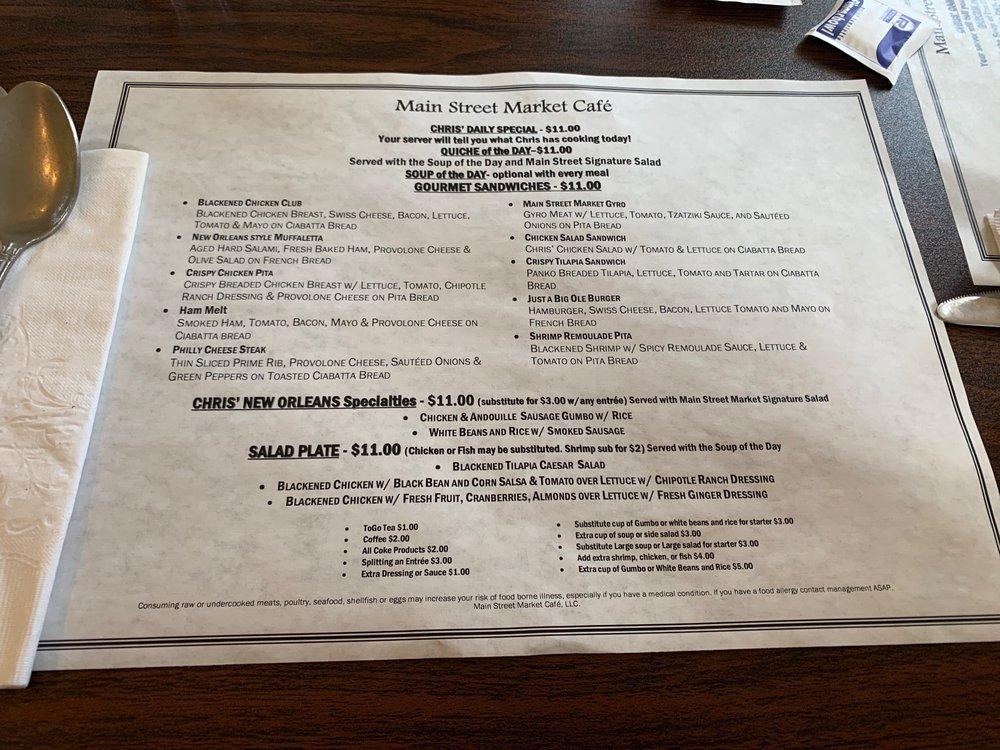 Menu at Main Street Market cafe, Vicksburg