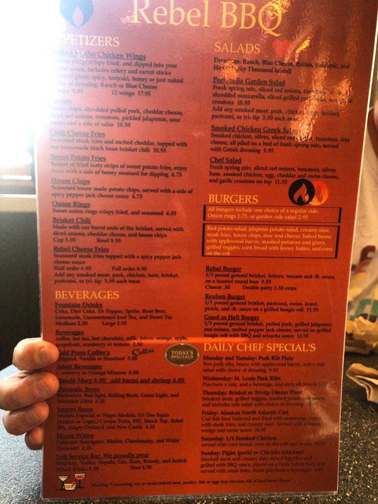 Menu at Rebel BBQ, Lake Havasu City
