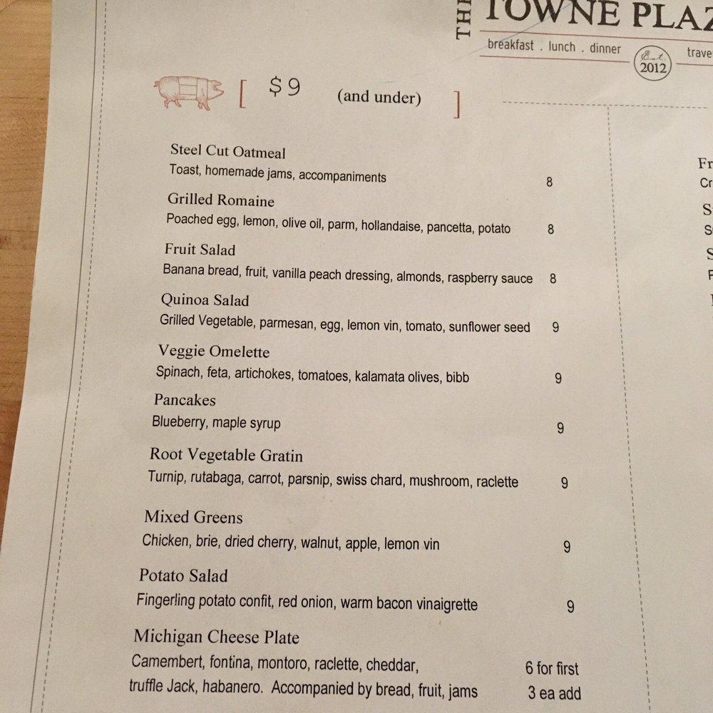 Menu at The Towne Plaza pub & bar, Traverse City