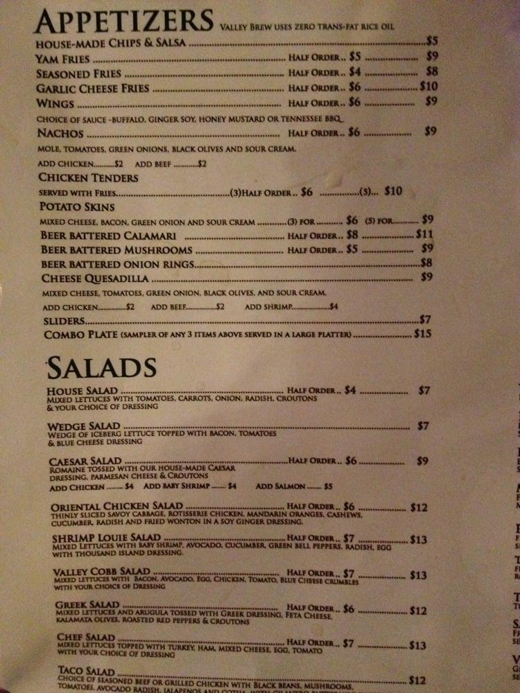 Menu at Valley Brewing pub & bar, Stockton