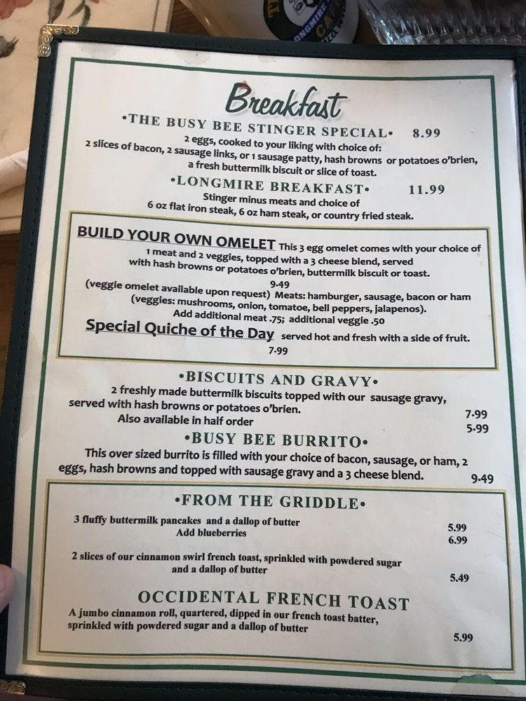 Menu at Busy Bee Cafe, Buffalo