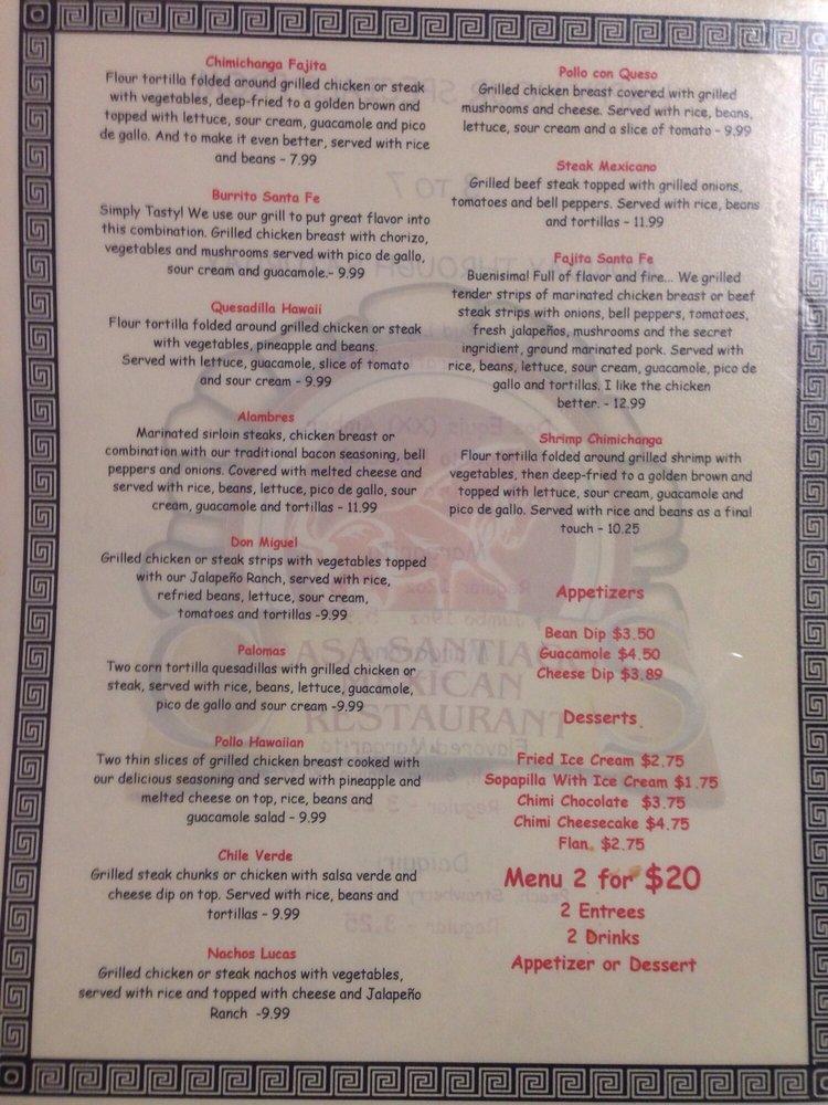 Menu at Casa Santiago Mexican Grill restaurant, Decatur