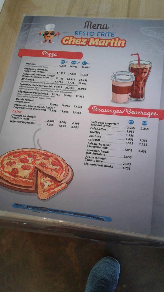 Menu at Chez Martin pizzeria, Gracefield