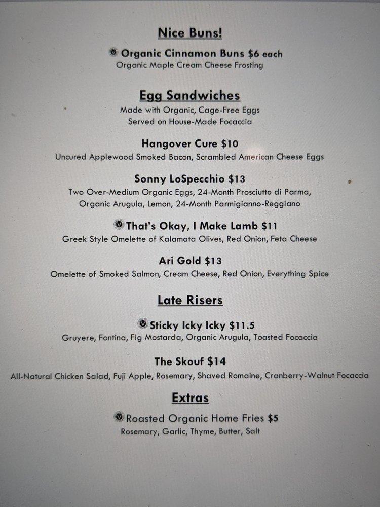 Menu at Crumb, Haddonfield