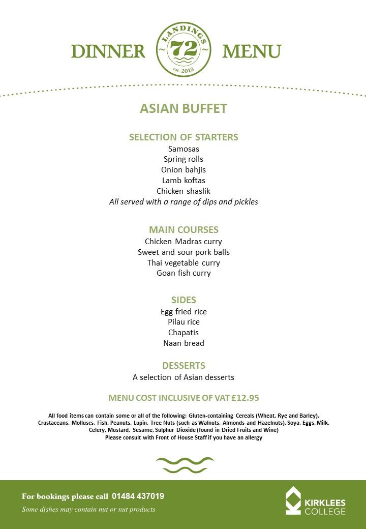 Menu at Landings 72 pub & bar, Huddersfield, Kirklees College