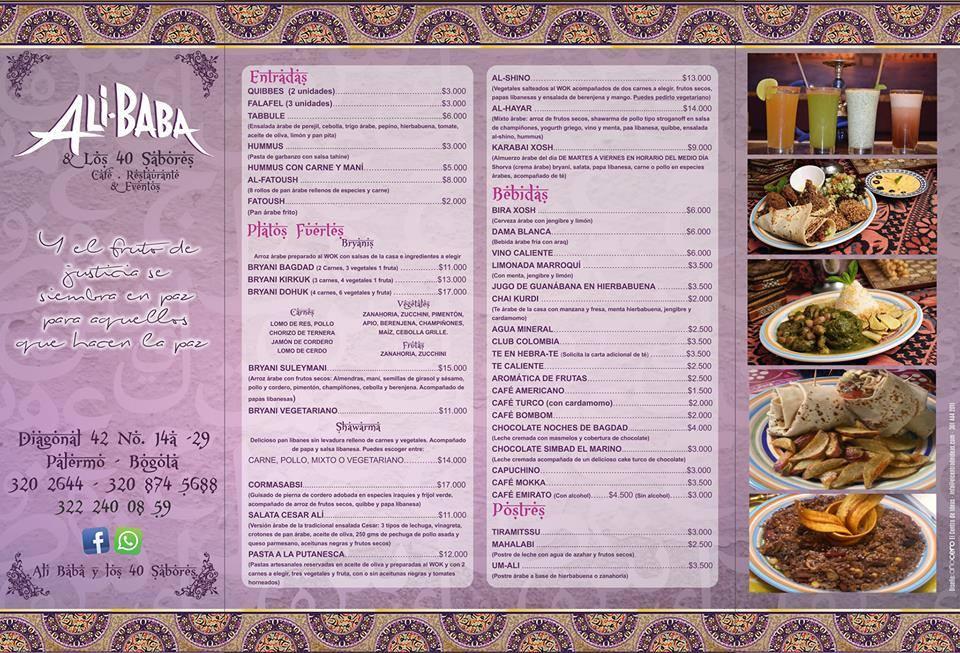 Carta del restaurante Ali Baba & Los 40 Sabores, Bogotá, Diagonal 42 ...