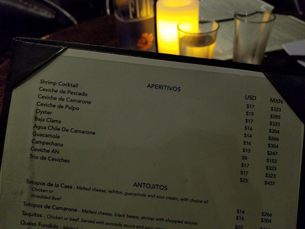 Menu at Javier's Restaurant at The Cabo Azul Resort, San José del Cabo