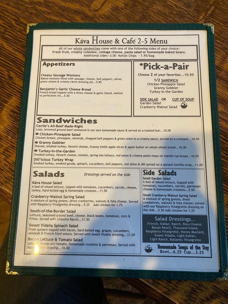 Menu at Kava House & Cafe, Swisher
