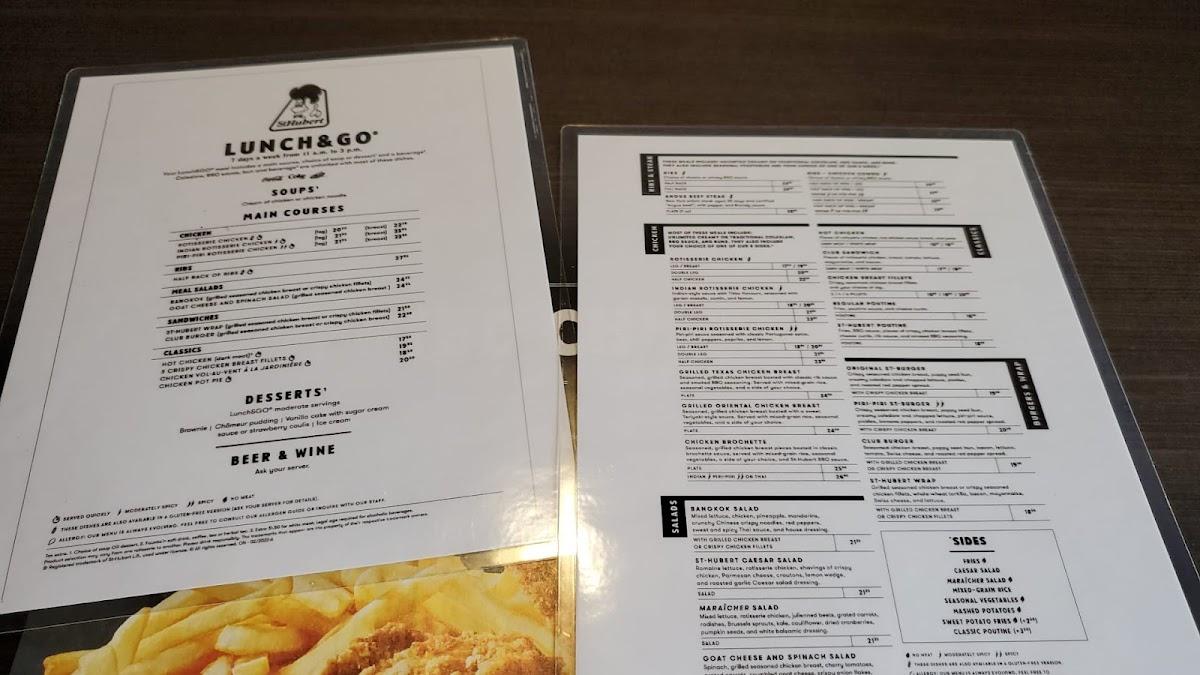 Menu at Restaurant et bar St-Hubert, Cornwall