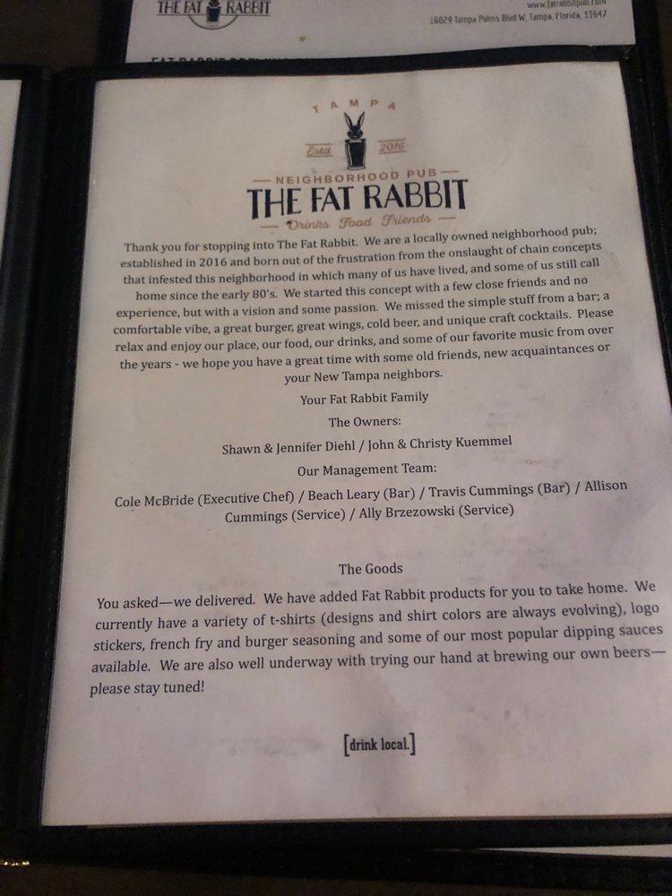 Menu at The Fat Rabbit Pub, Tampa