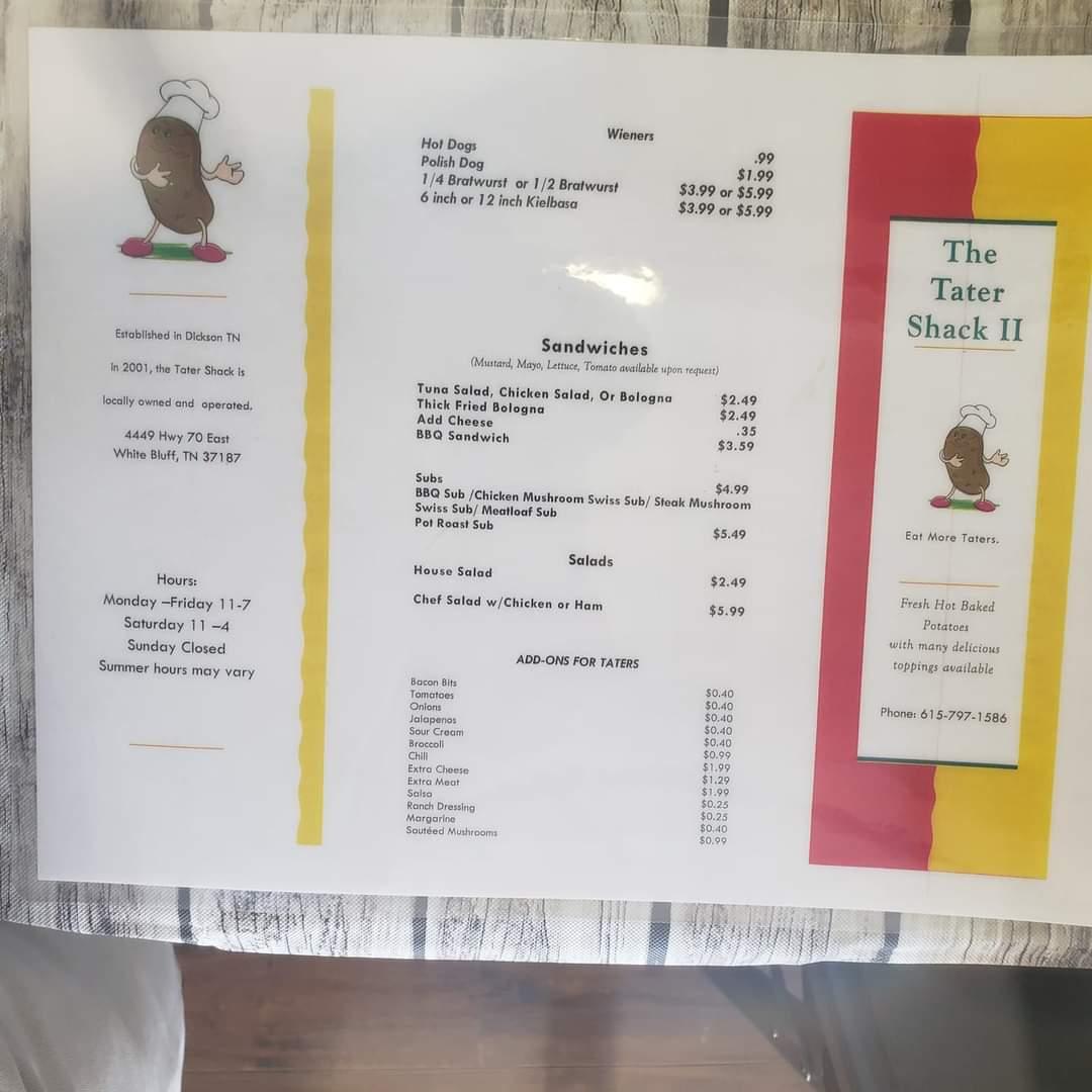 The Tater Shack, White Bluff - Restaurant menu, prices and reviews