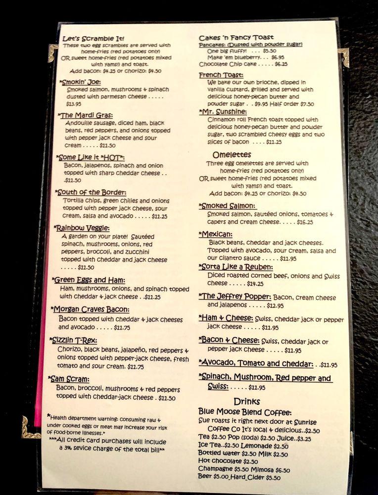 Menu at Blue Moose Cafe, Port Townsend
