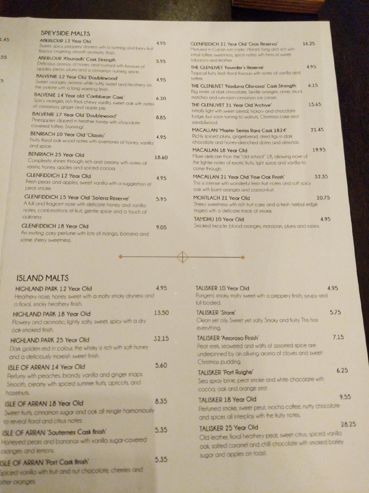 Menu at Cafe Royal, Edinburgh, 19 W Register St