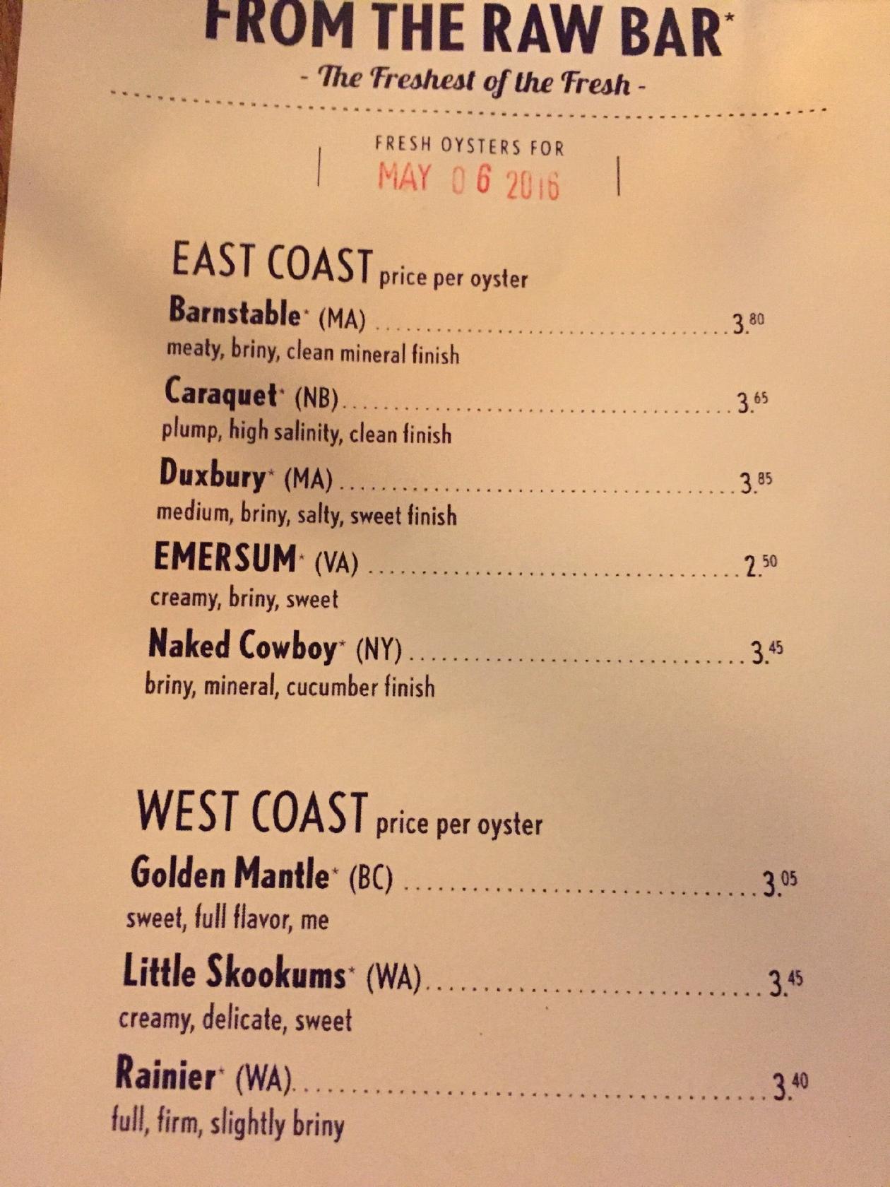 Menu at Jax Fish House & Oyster Bar, Kansas City