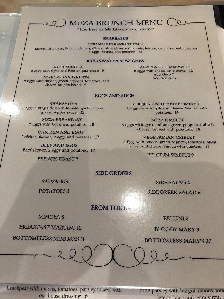 Menu at Meza Mediterranean Grill restaurant, Orlando, Jake St