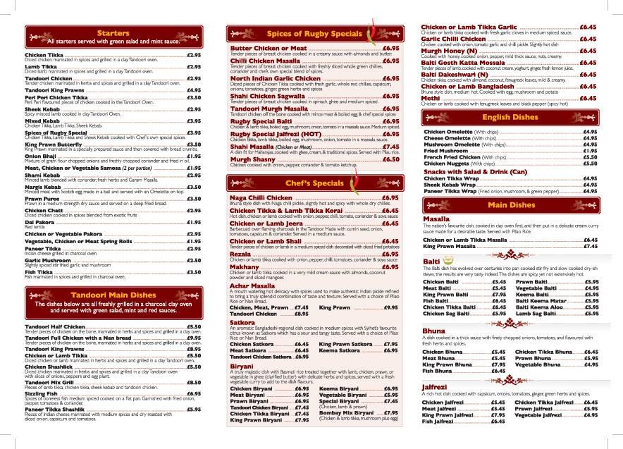 Menu at Spices Of Rugby fast food, Rugby
