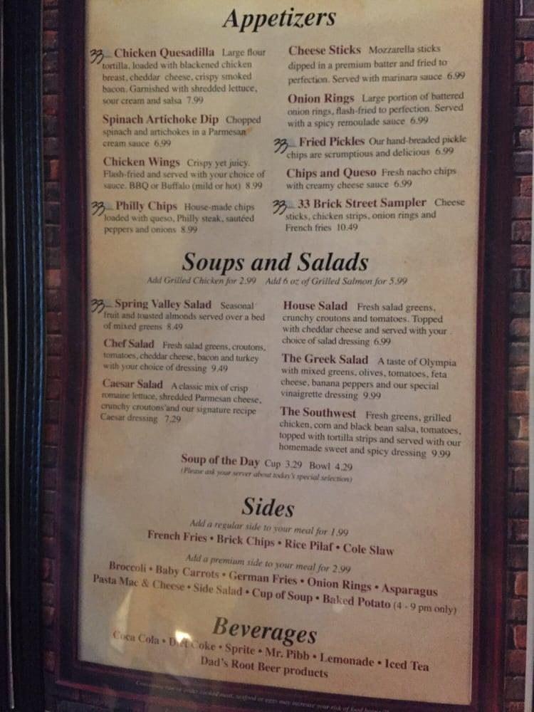 Menu at 33 Brick Street pub & bar, French Lick, 480 S Maple St
