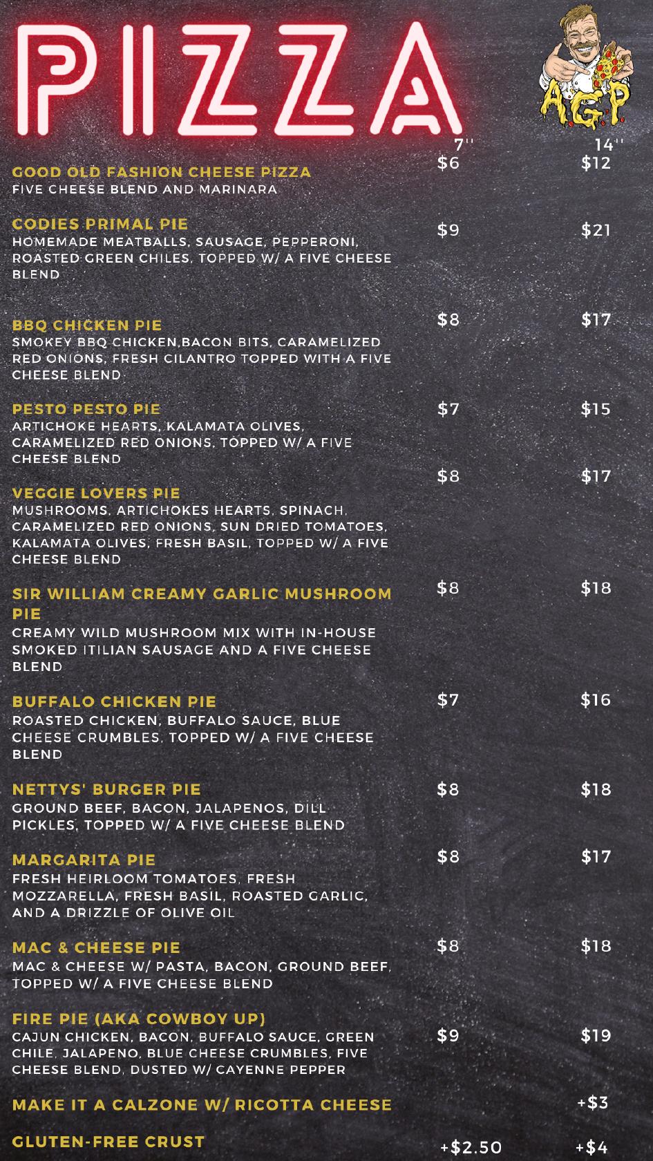 Menu at Above Ground Pizza pizzeria, New Braunfels