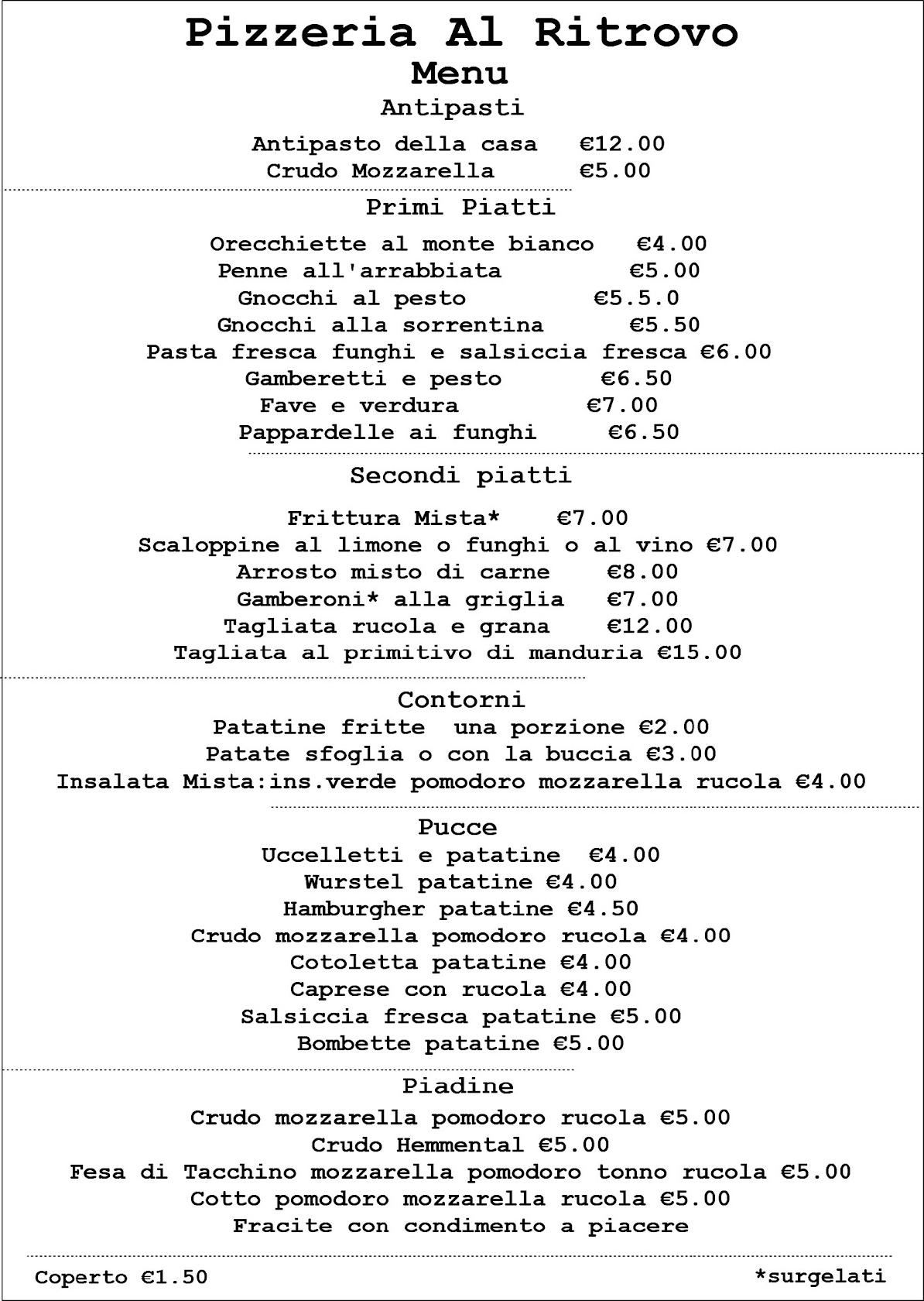Menu da Al Ritrovo ristorante, Taranto