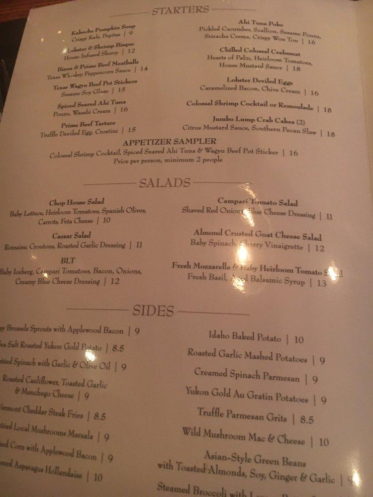 Menu at Chamberlain's Steak & Chop House pub & bar, Dallas, Belt Line Rd