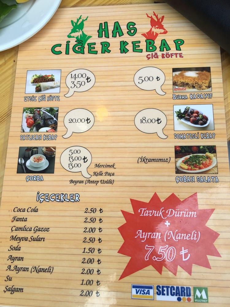 Menu at Has Ciğer Kebap, Istanbul, Ceylan Apt 16/3