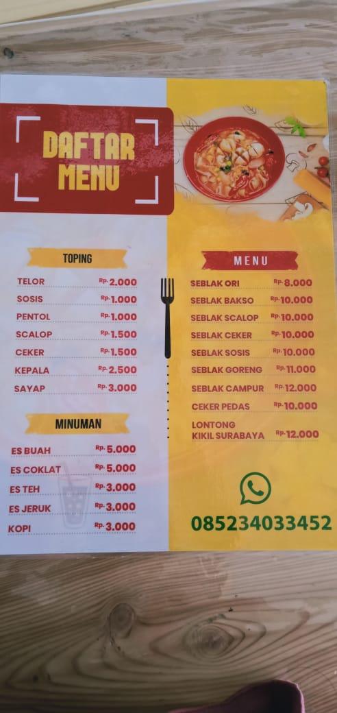 Menu at Kios Seblak Marem restaurant, Banyuwangi