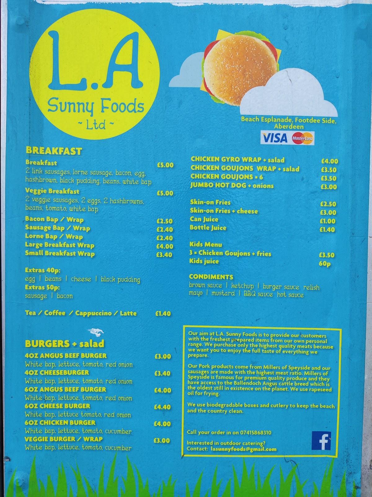 Menu at Erika's Burger Van restaurant, Aberdeen