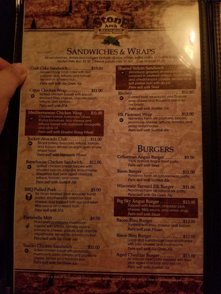 Menu at Stone Arch Brewpub, Appleton