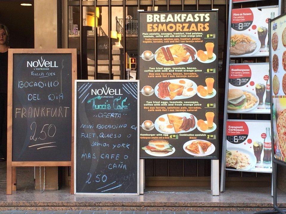 Menu at Tucci's Cafe, Barcelona