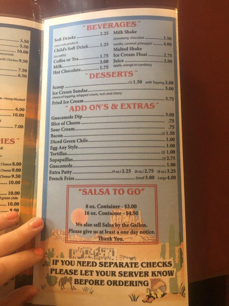 Menu at Val's Place restaurant, Manassa