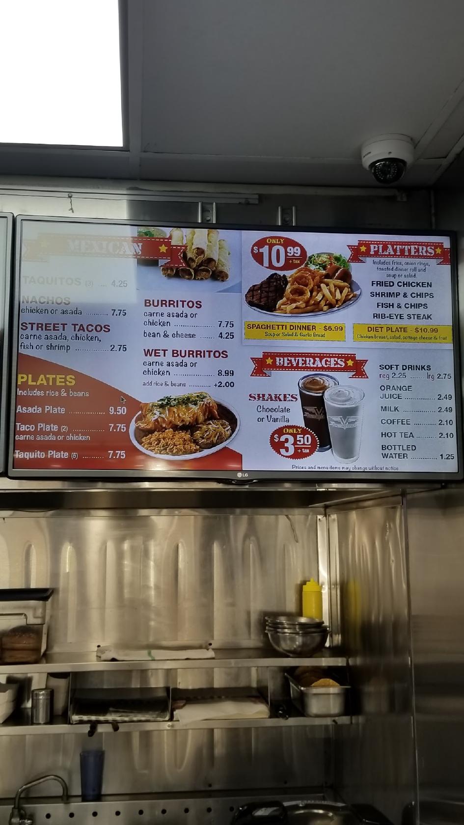 Menu at Victory Diner restaurant, Orange