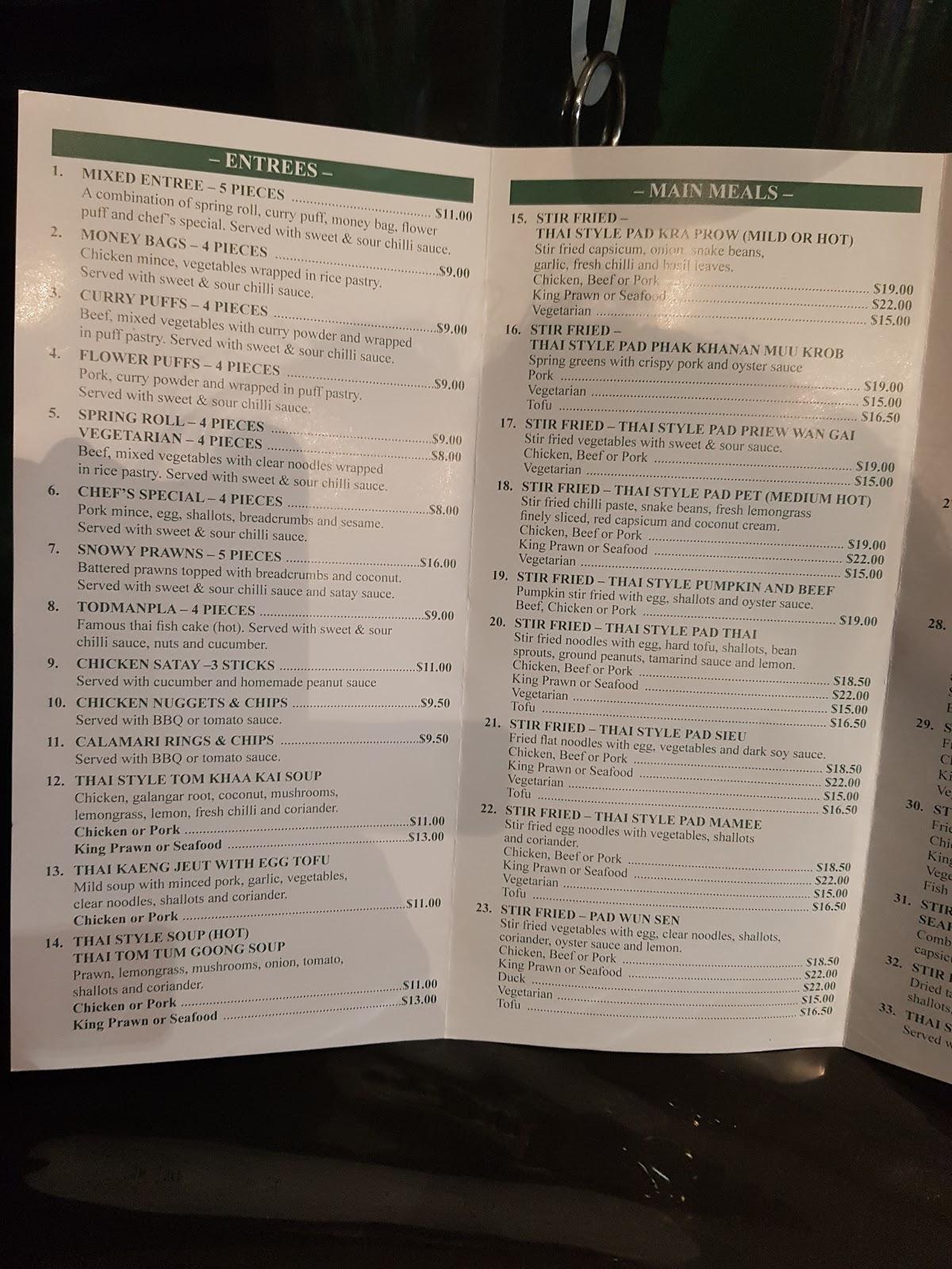 Menu at Lay's Original Thai Restaurant, Sanctuary Point
