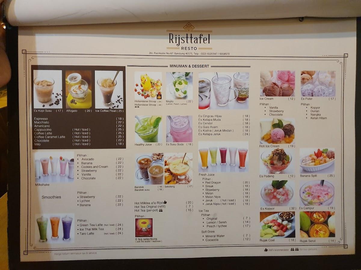 Menu at Rijsttafel Resto restaurant, Bandung