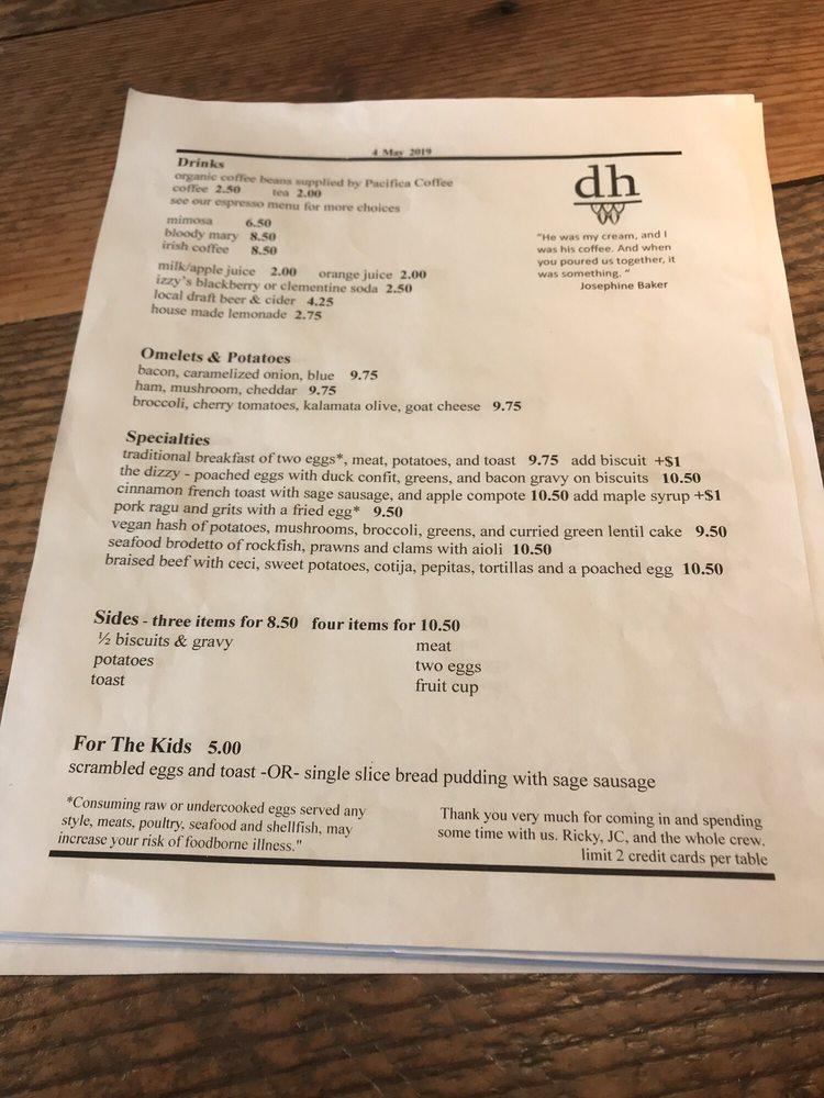 Menu at The Dizzy Hen restaurant, Philomath, Main St