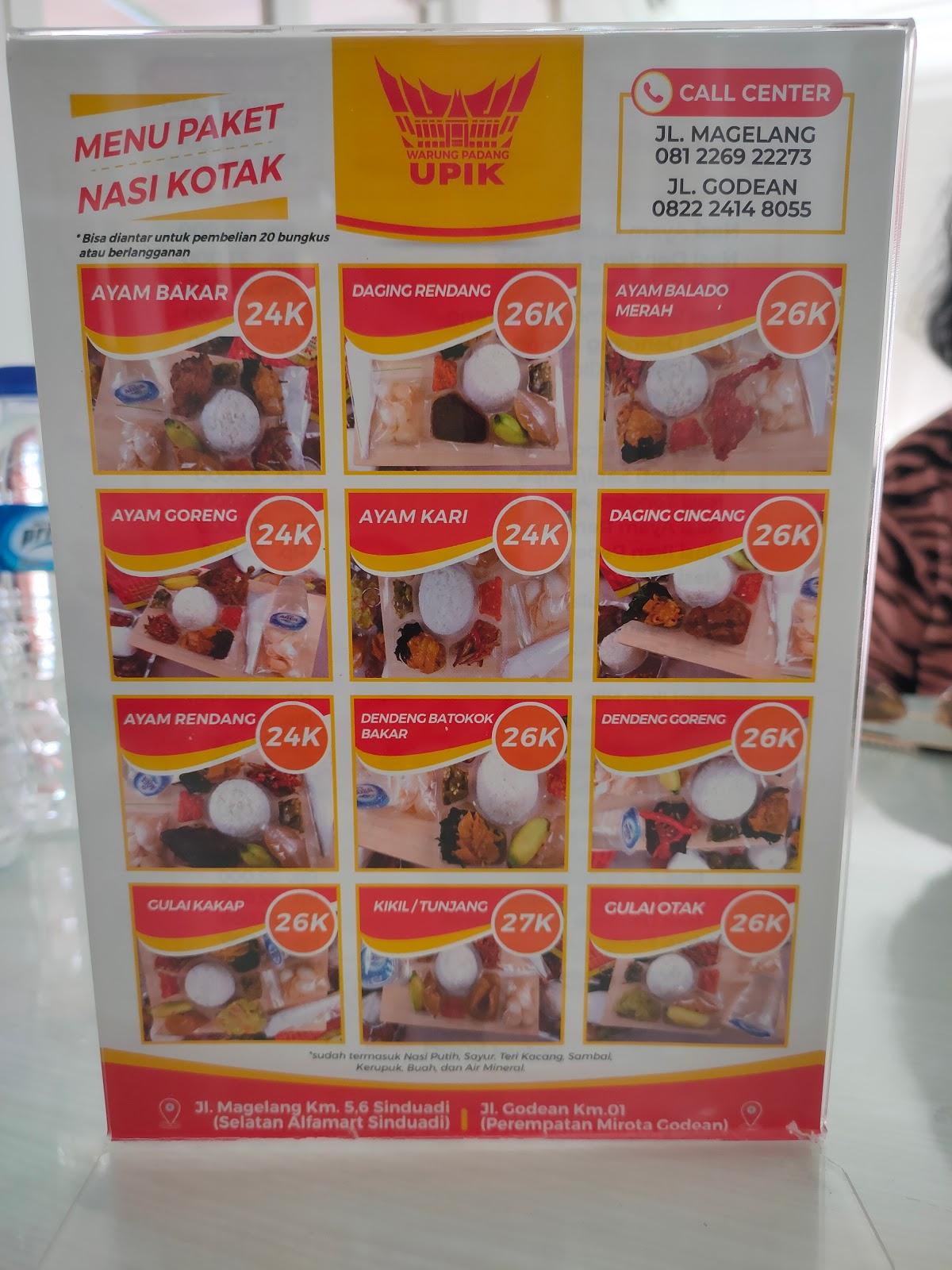 Menu at Warung Padang Upik restaurant, Sendangadi