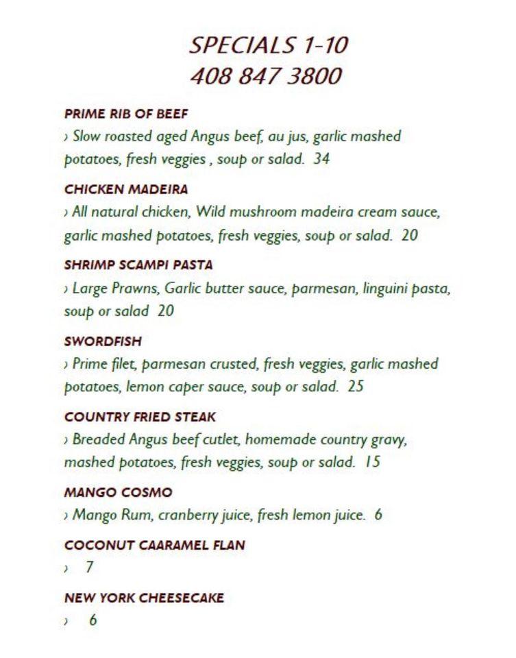 Menu at Westside Grill pub & bar, Gilroy